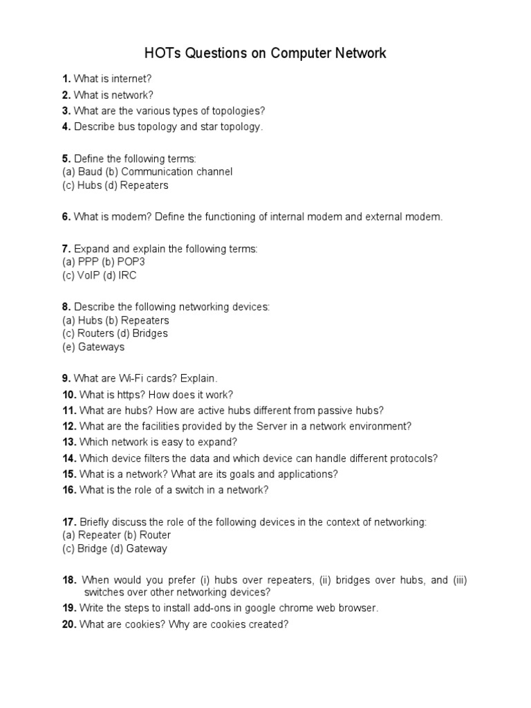HOTs Questions On Computer Network | PDF