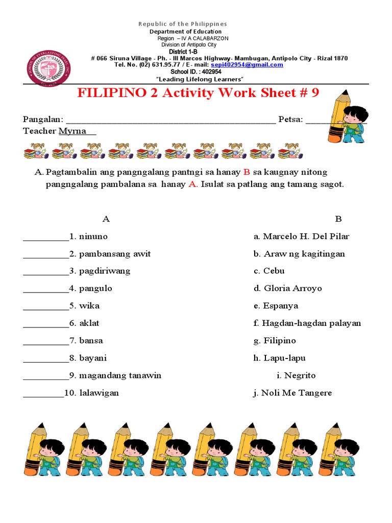 Work Sheet Week 9 Grade 2 Fil | PDF