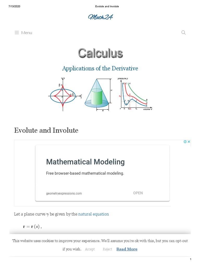 Evolute and Involute | PDF | Curvature | Equations