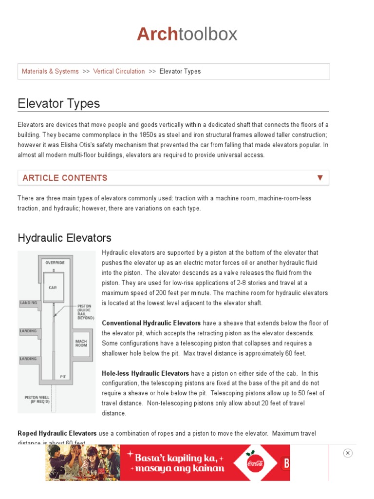 Elevator Types | PDF | Elevator | Mechanical Engineering