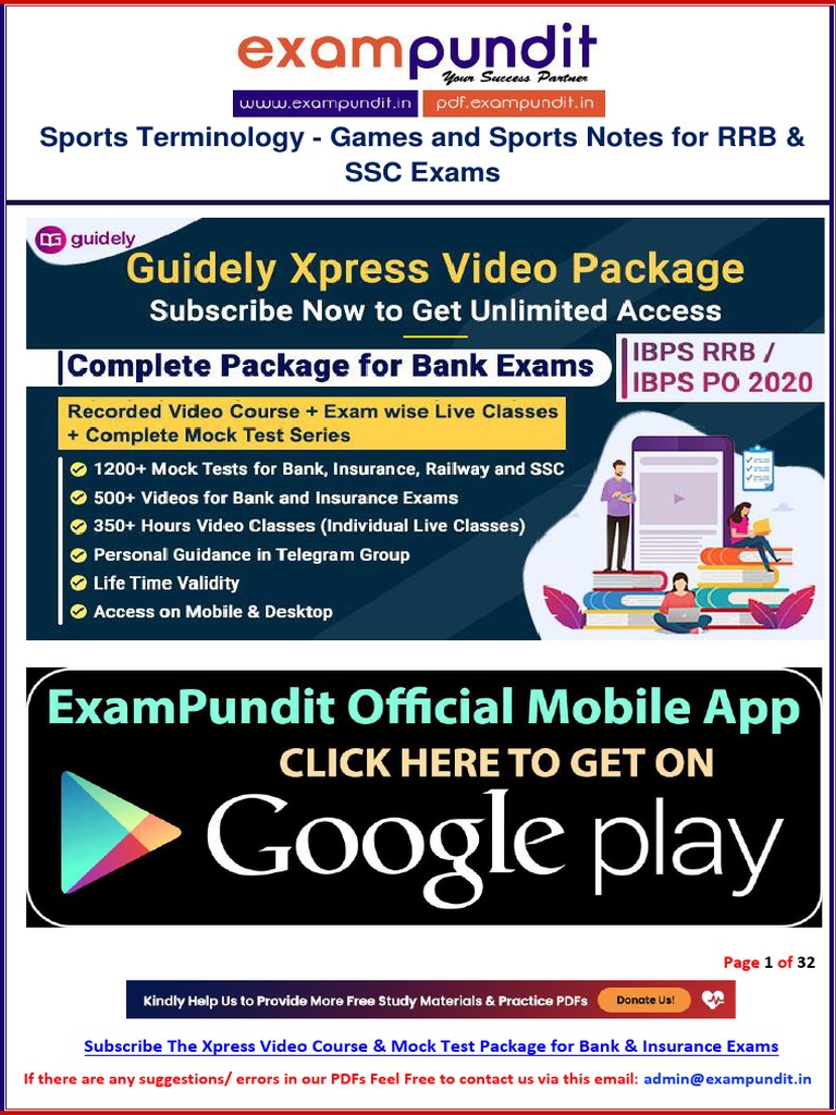 Important Sports Terminology Games and Sports Notes For RRB SSC Exams ...