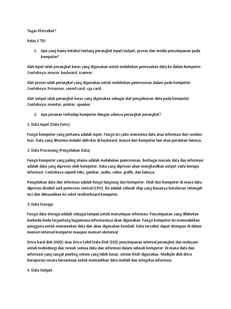 Tugas SMK N 3 BPP Komponen Perangkat Input, Output, Proses Dan Media ...