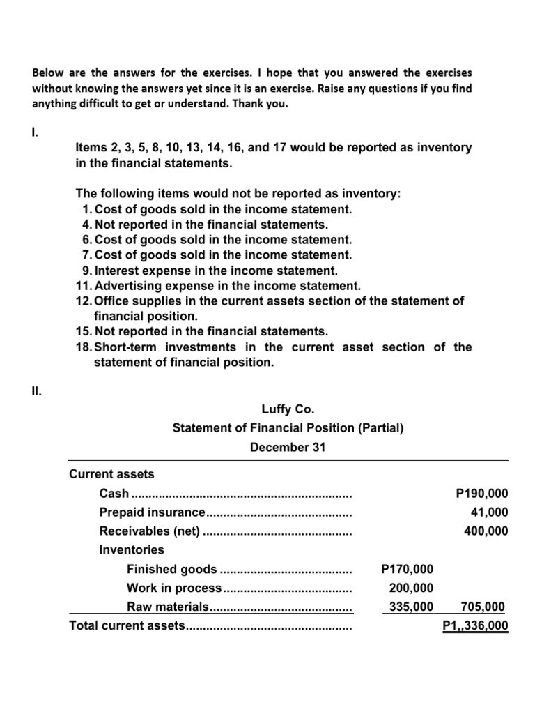 Answer To Exercises On Inventory 1 | PDF | Income Statement | Cost Of ...