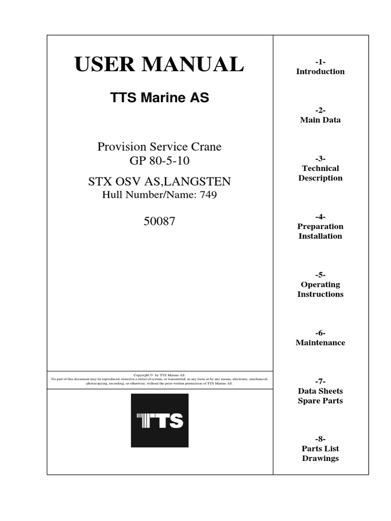 User Manual: TTS Marine AS | PDF | Crane (Machine) | Valve