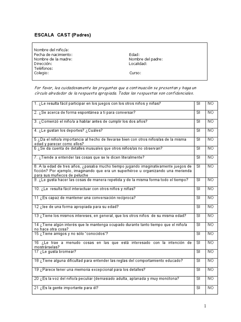 Escala CAST | PDF | Síndrome de Asperger | Sicología