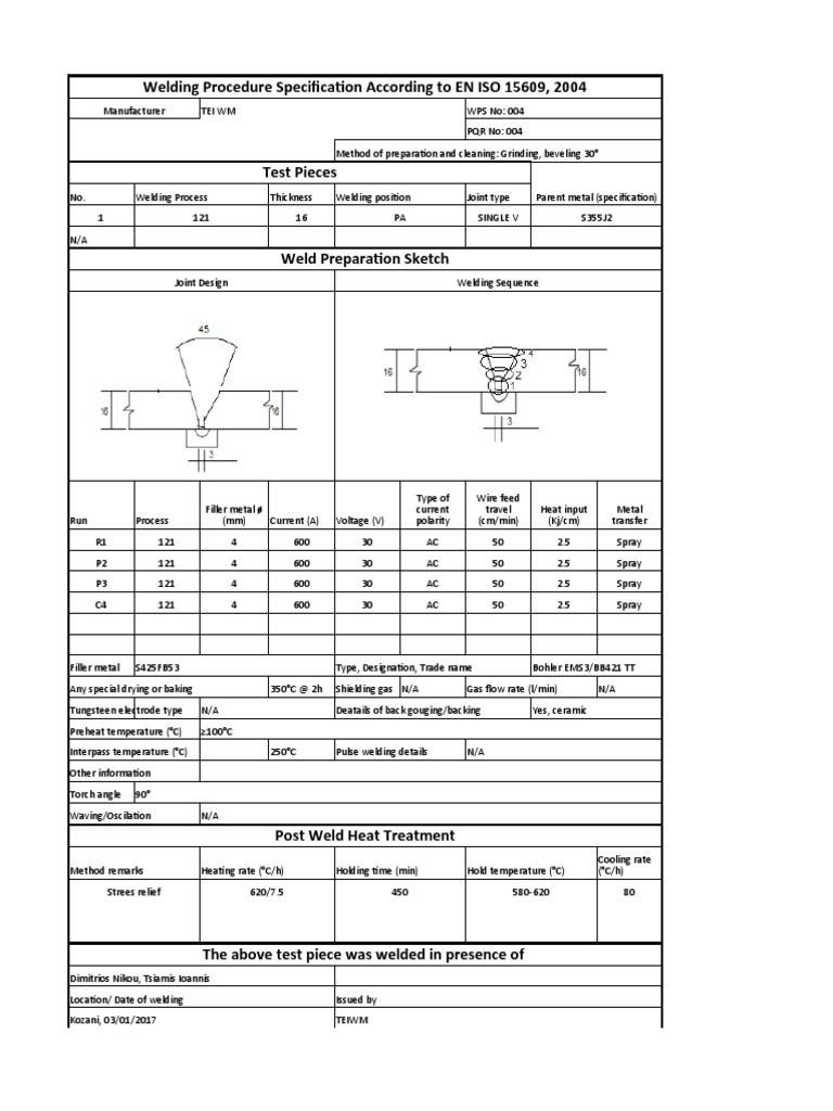 Welding Procedure Specification According To EN ISO 15609, 2004 | Download Free PDF | Welding ...