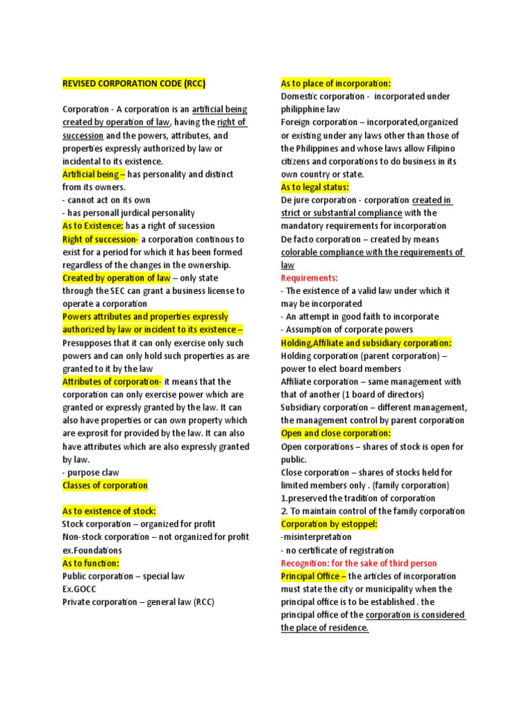 Revised Corporation Code | PDF | Preferred Stock | Board Of Directors