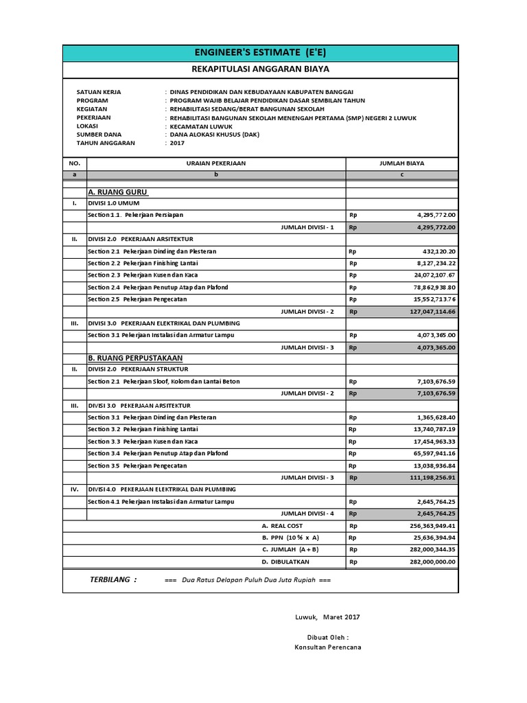 Rehabilitasi SMPN 2 Luwuk 2017 | PDF