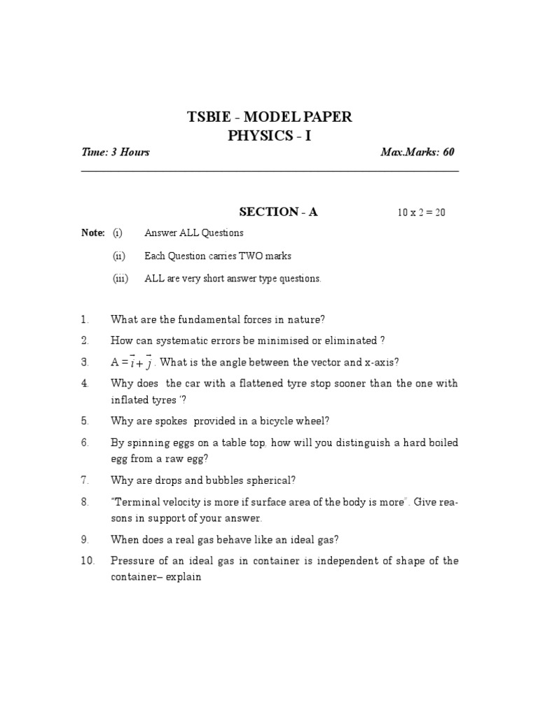 Inter 1st Year Physics Model Paper | PDF | Applied And ...