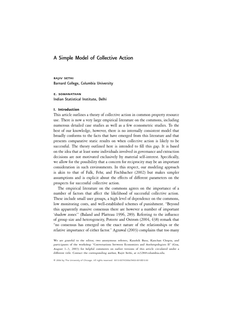 A Simple Model of Collective Action: Rajiv Sethi | PDF | Mathematical ...