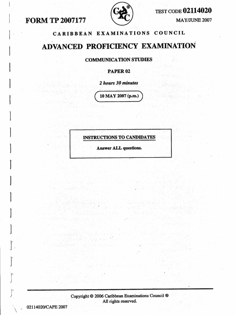 CAPE Communication Studies 2007 P2 | PDF