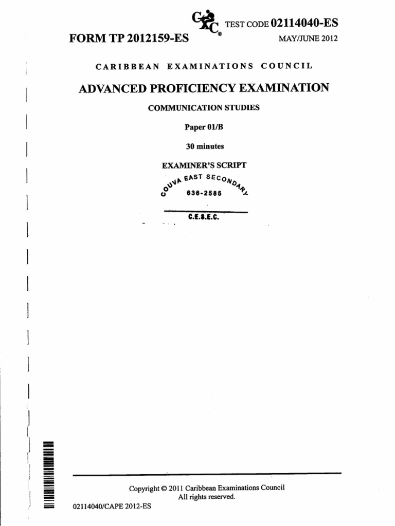 CAPE Communication Studies 2012 P1B (Examiner) | PDF | Nature