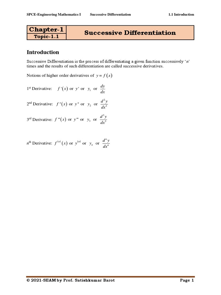 Chapter-1 Successive Differentiation: Topic-1.1 | PDF | Derivative ...