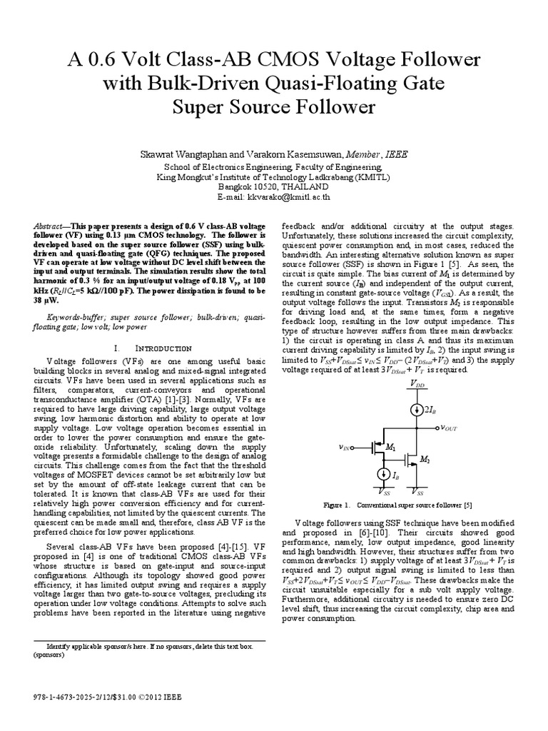 2012 IEEE 0.6 V Class-AB CMOS Voltage Followe With Bulk-Driven Quasi ...