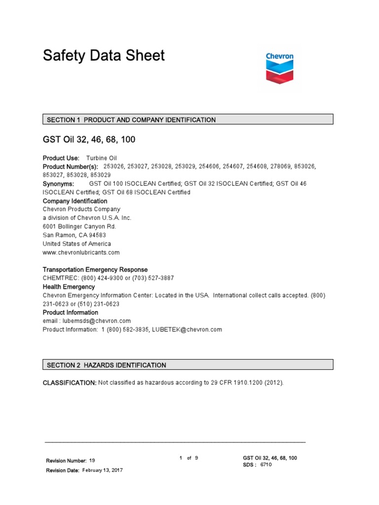Chevron GST 68 MSDS | PDF | Toxicity | Personal Protective Equipment