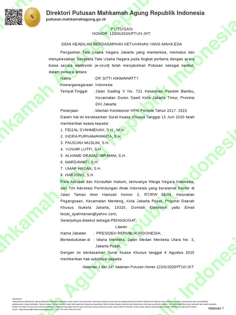 Putusan 122 G 2020 Ptun - JKT 20210128 | PDF