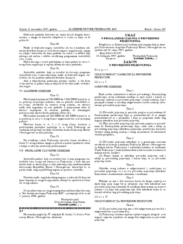 Zakon o Privrednim Prijestupima | PDF