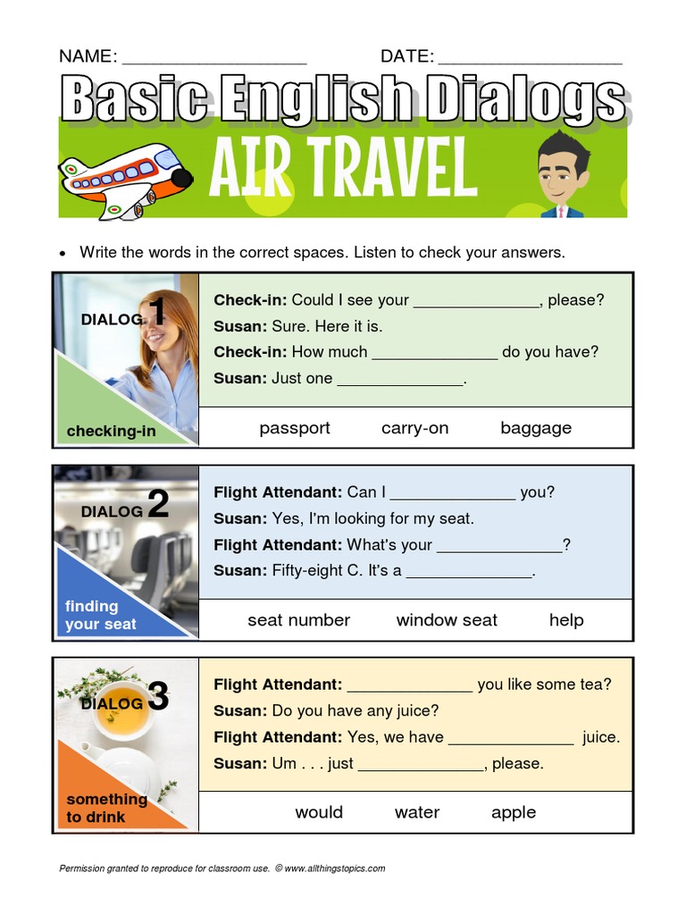 Basic English Dialogs Airtravel | PDF