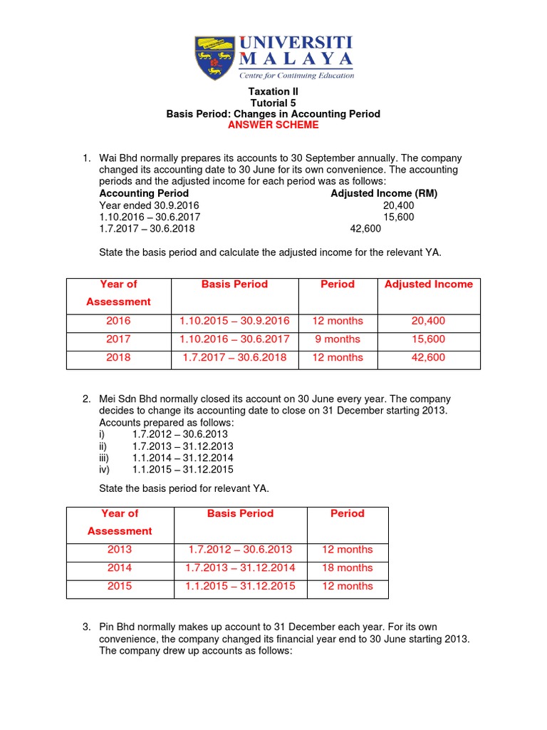 Answer Tutorial 5 Basis Period Changes | PDF | Companies | Accounting