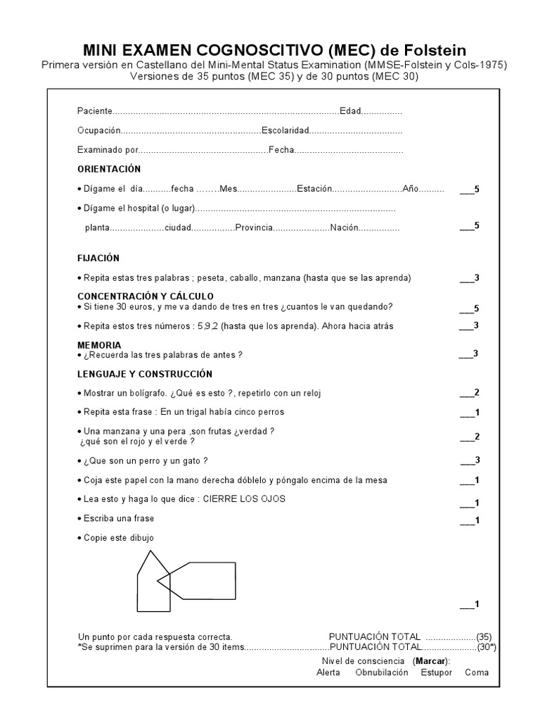 Examen de Folstein | PDF | Asunto (gramática) | Verbo