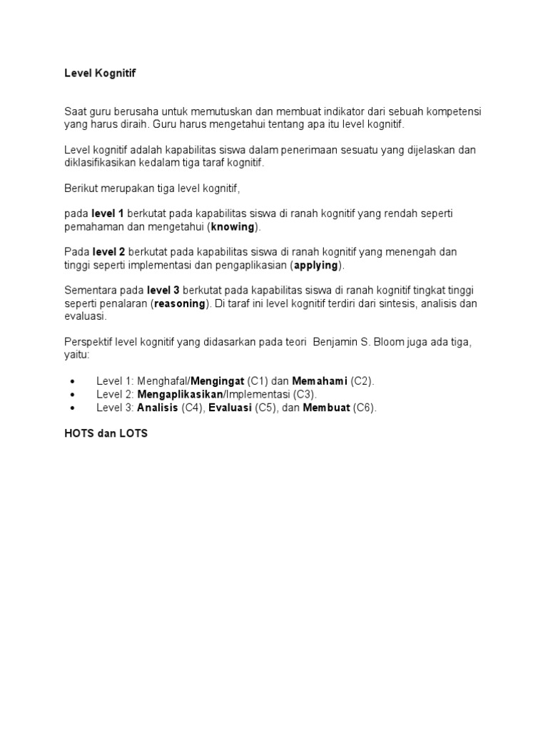 Level Kognitif Kognitif | PDF