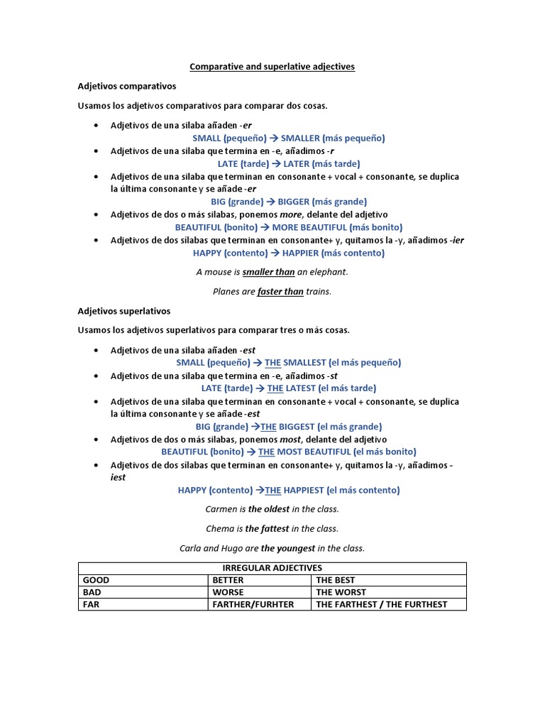Comparative and Superlative Adjectives A2 | PDF