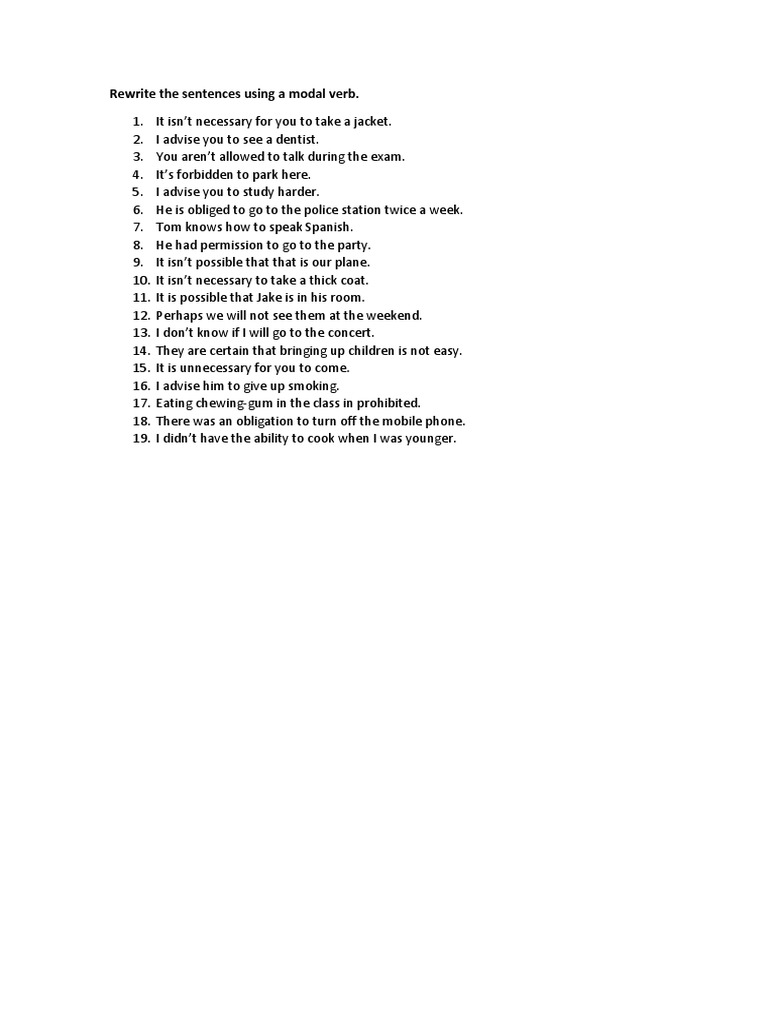 Modal Verbs Rewrite Exercises | PDF