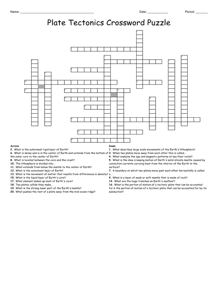 Plate Tectonics Crossword Puzzle | PDF | Plate Tectonics | Structure Of ...