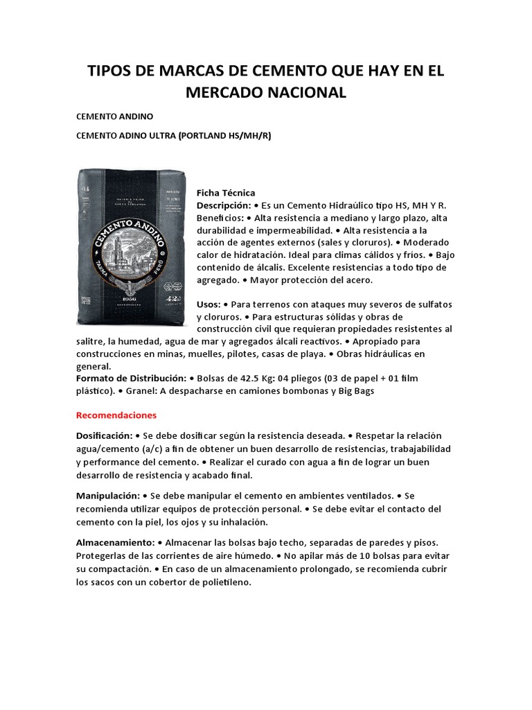 Tipos de Marcas de Cemento Que Hay en El Mercado Nacional | PDF ...