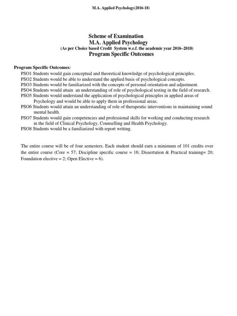 M.A. Applied Psychology Program and Course Outcomes | PDF | Applied ...