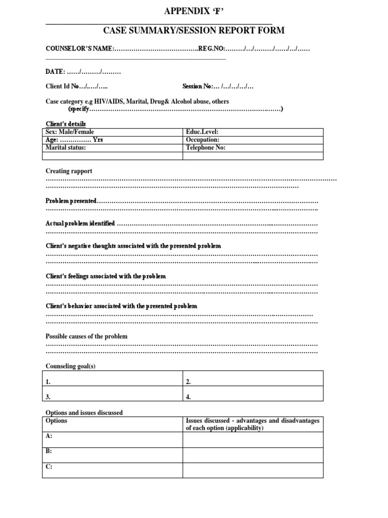 Counselling CASE SUMMARYEPORT FORM | PDF | Behavioural Sciences | Human ...