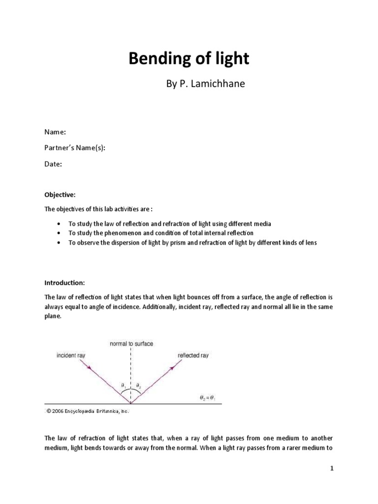 Reflection and Refraction of Light Lab | PDF | Refraction | Refractive ...