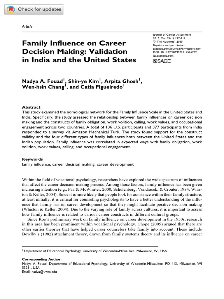 Family Influence On Career Decision Making | PDF | Factor Analysis ...