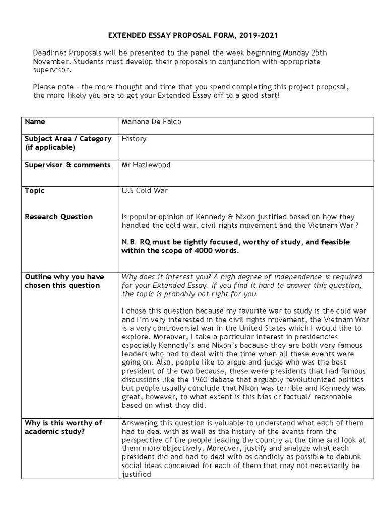 Extended Essay Proposal Example | Download Free PDF | John F. Kennedy ...