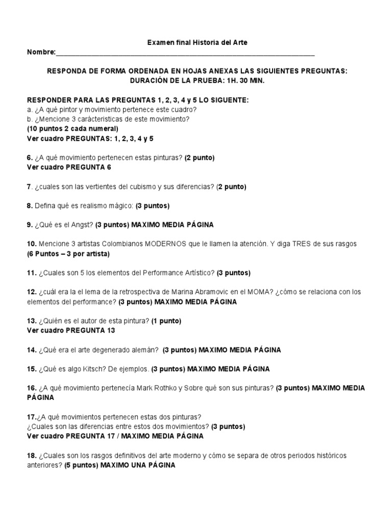 Examen Final Historia Del Arte Sebastian Sarmiento | PDF | Arte