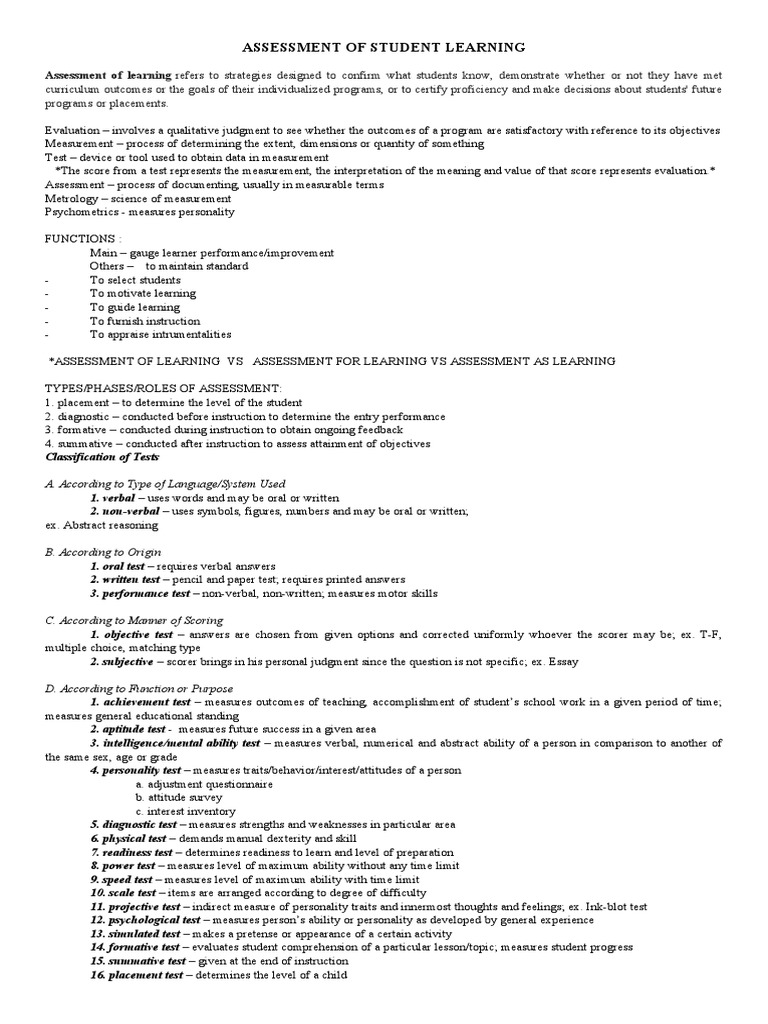 Student Learning Assessment Strategies | PDF | Test (Assessment ...