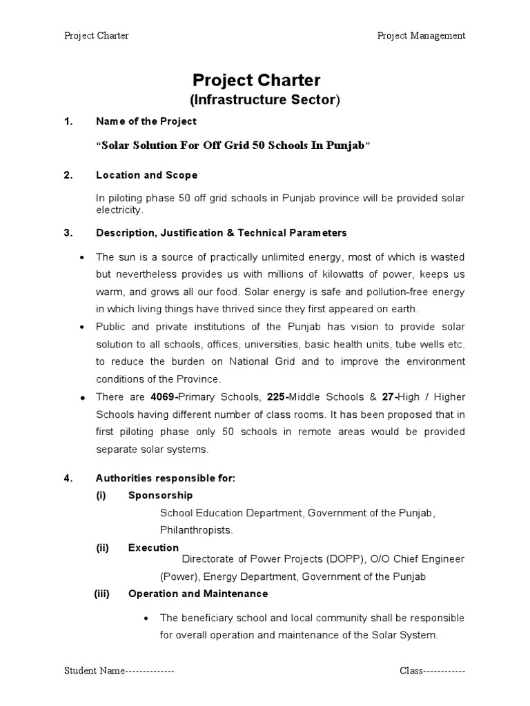Project Charter: (Infrastructure Sector) | PDF | Solar Energy | Solar Power