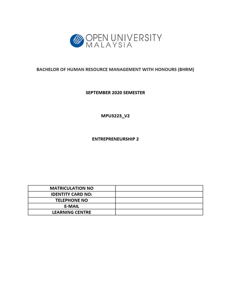 Bachelor of Human Resource Management With Honours (BHRM) : September 2020 Semester | PDF