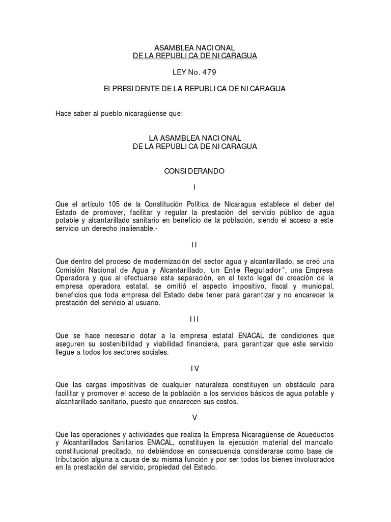 Ley 479 - Reformas A La Ley 276 - Ley de Creacion de ENACAL | PDF ...