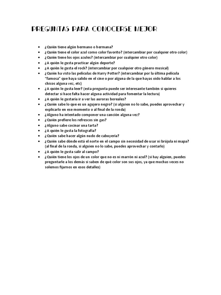 Preguntas para Conocerse Mejor | PDF