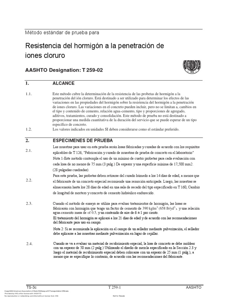 Aashto T259 | PDF | Hormigón | Materiales