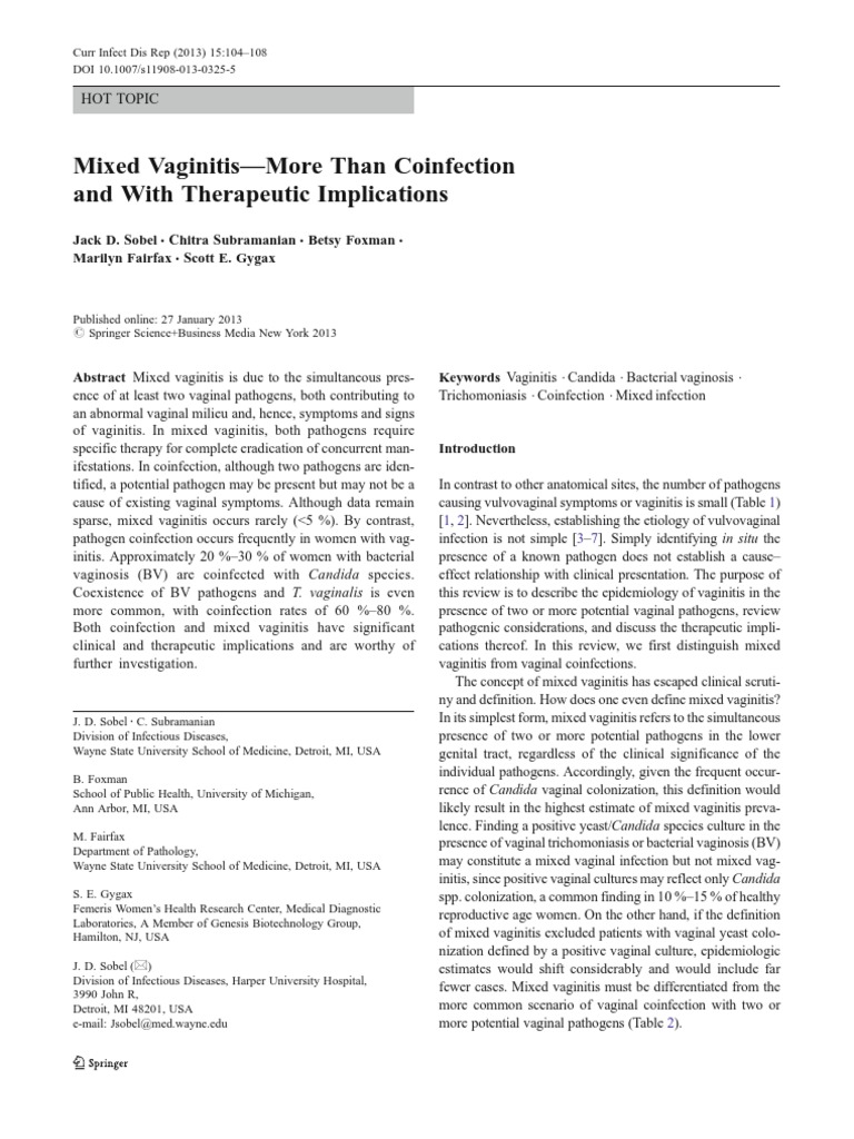 Mixed Vaginitis - More Than Coinfection and With Therapeutic ...