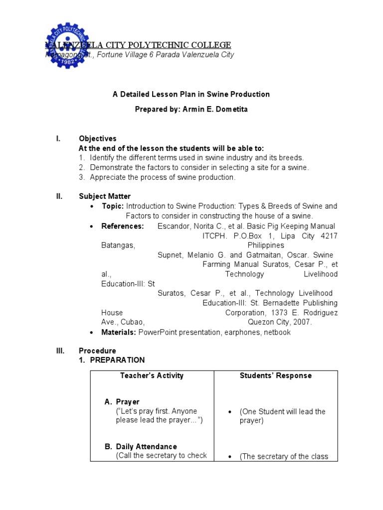 Lesson Plan: Swine Production Basics | PDF | Domestic Pig | Pig