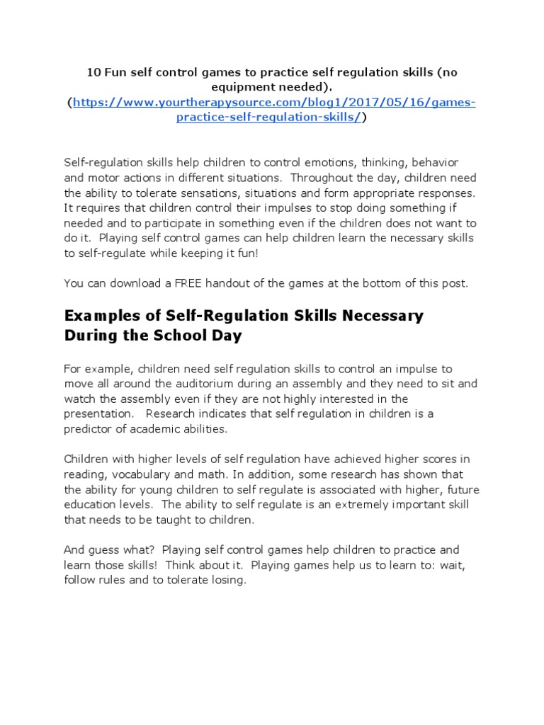 Fun Games for Self-Regulation Skills | PDF | Emotional Self Regulation ...