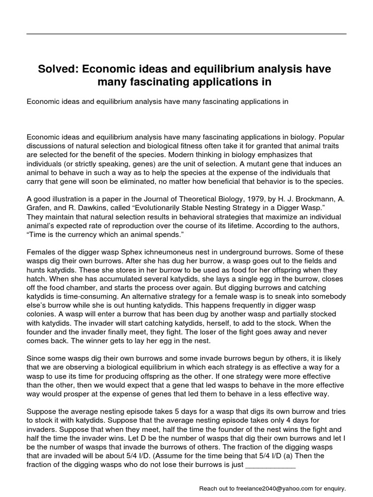 Economic Ideas and Equilibrium Analysis Have Many Fascinating ...