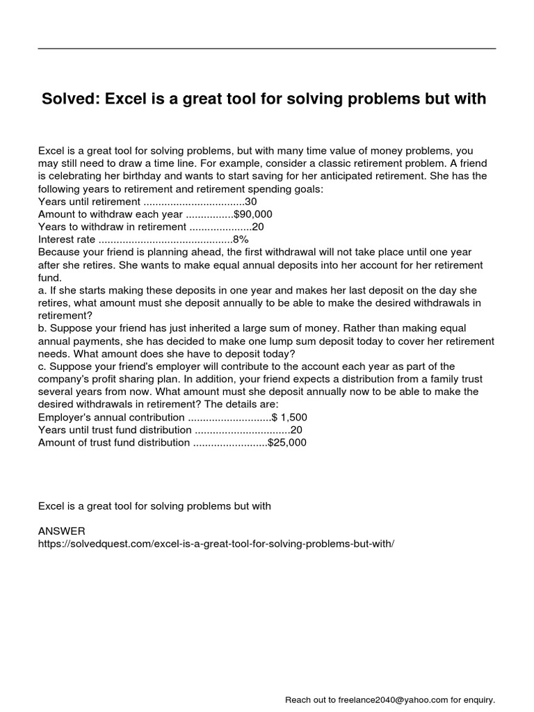 Excel Is A Great Tool For Solving Problems But With | PDF | Retirement ...