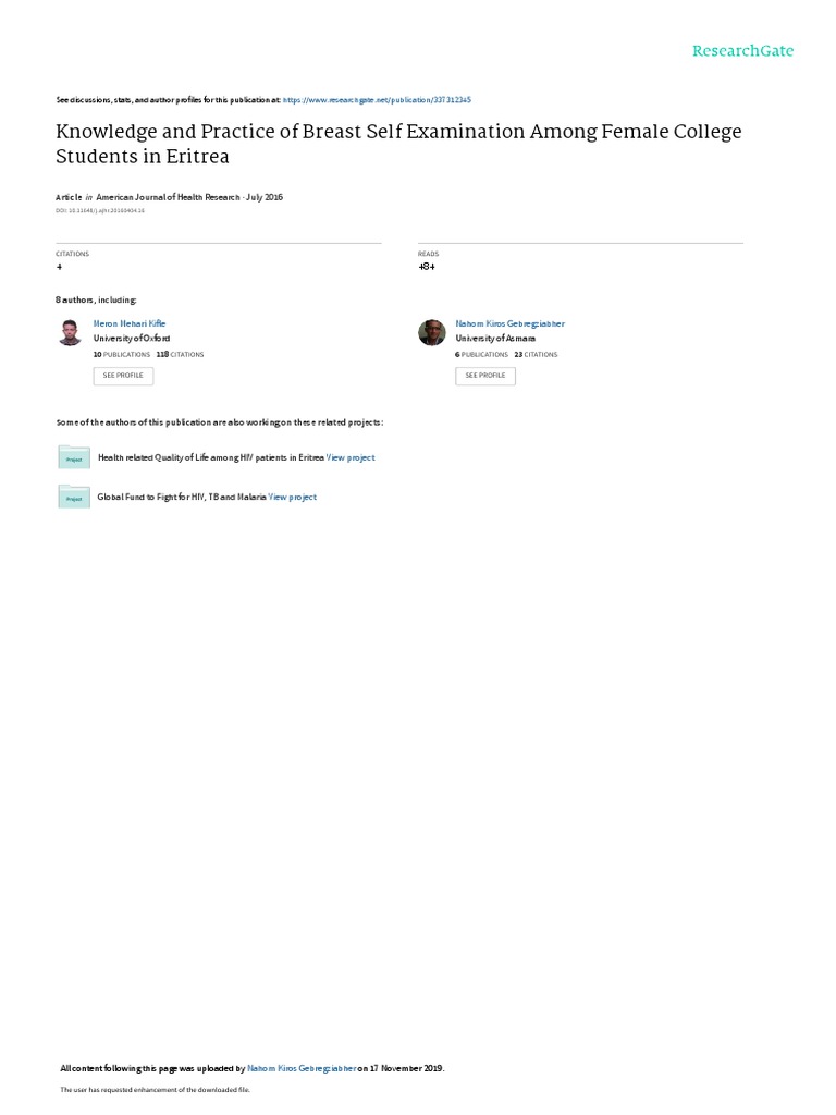 14 Meron Mehari Kifle 2016 Knowledge and Practice of Breast Self ...