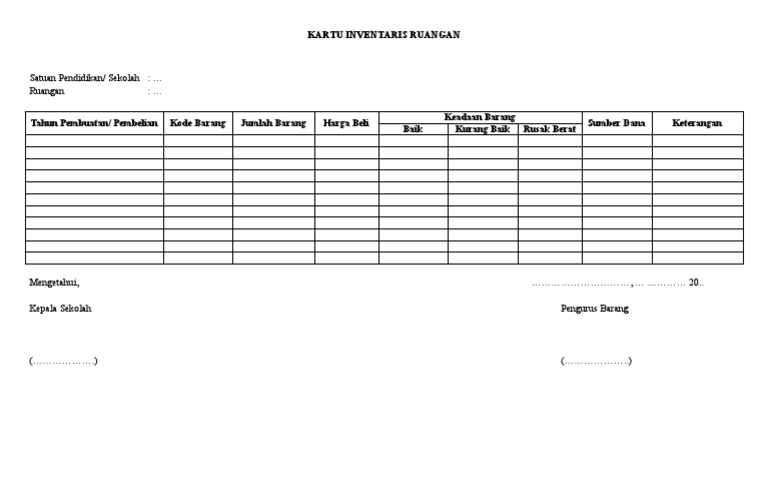 Contoh Format Kartu Inventaris Ruangan | PDF