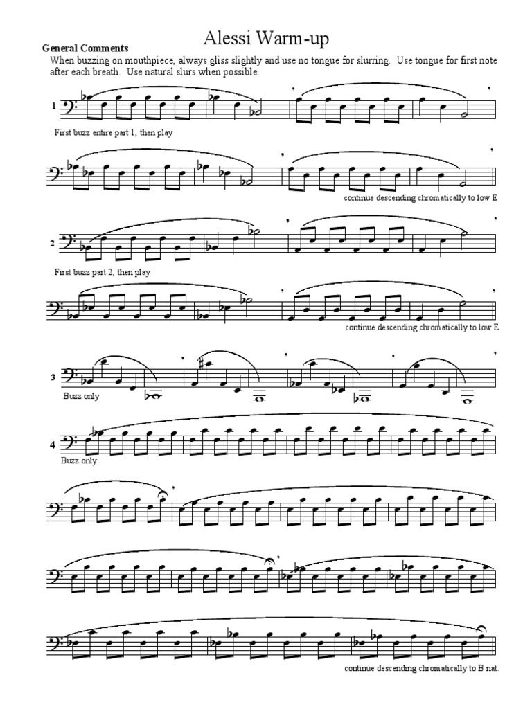 Alessi Trumpet Warm-up Exercises: General Comments and Instructions | PDF