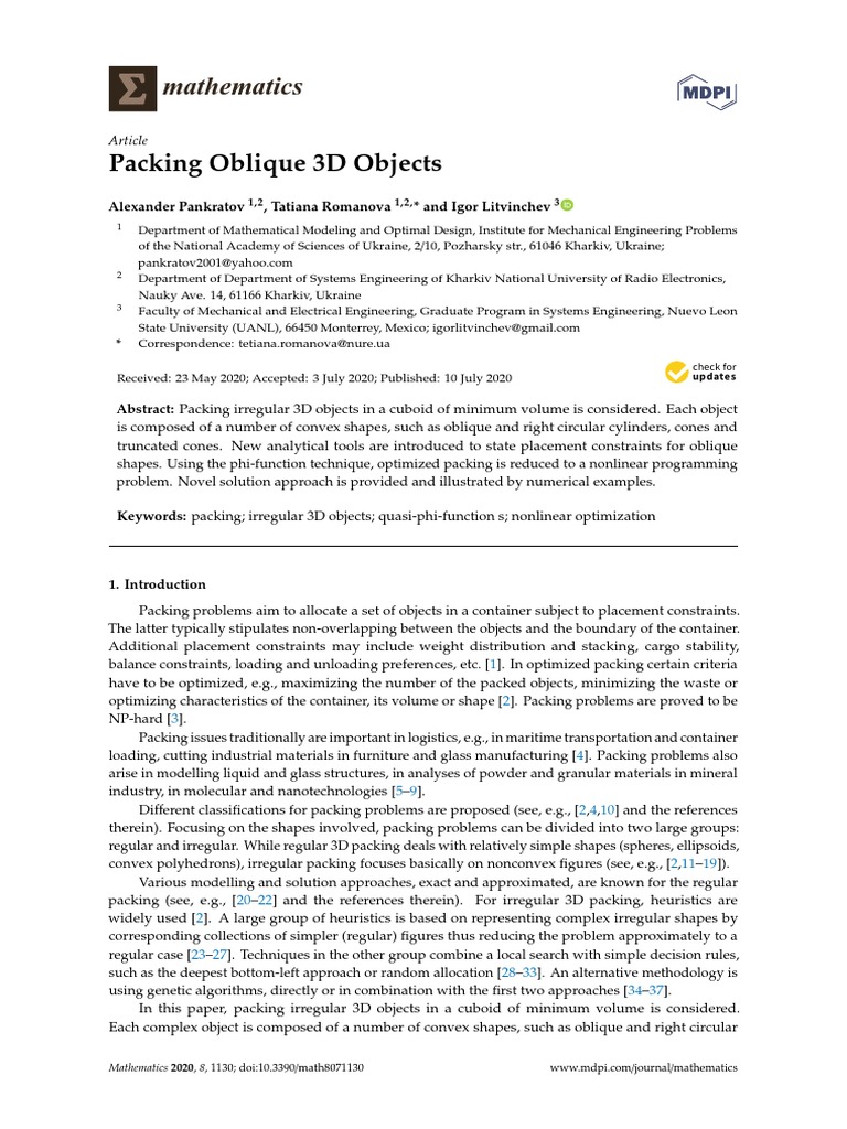 Packing Oblique 3D Objects | PDF | Mathematical Optimization ...